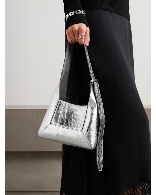 Jimmy Choo Diamond Paneled Metallic Crinkled-Leather Shoulder Bag in ...