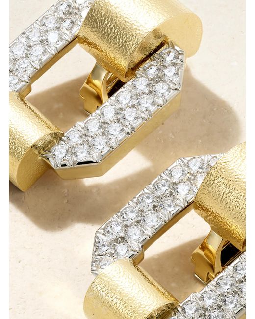 David Webb Octagonal Buckle 18-Karat Diamond Clip Earrings in Natural ...