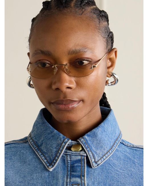 Fendi Rimless Oval-Frame Crystal-Embellished-Tone Sunglasses in Natural ...