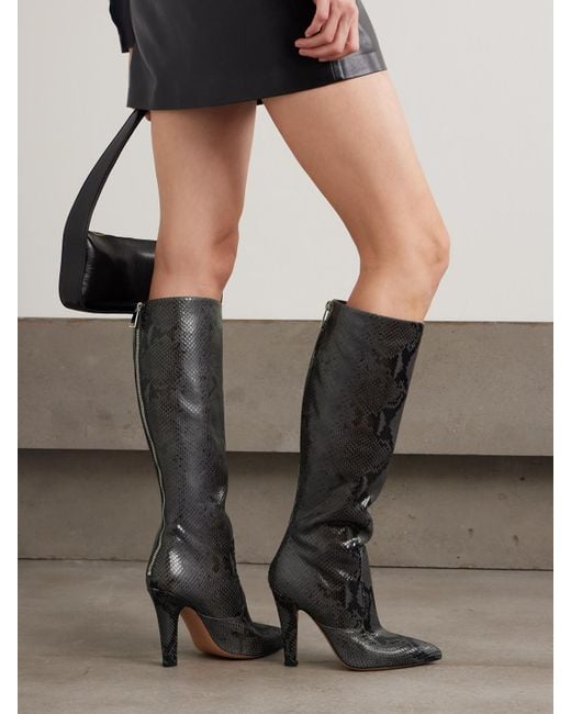 Paris Texas Elsa Snake-Effect Leather Knee Boots in Black | Lyst UK