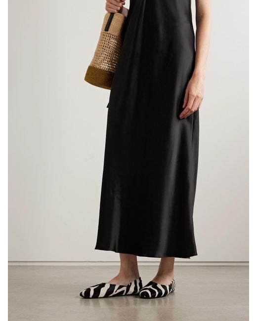 KHAITE Jane Zebra-Print Calf Hair Flats in Black | Lyst