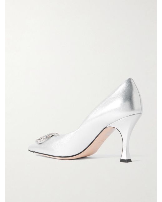 Gucci Crystal-Embellished Metallic Leather Pumps in White | Lyst