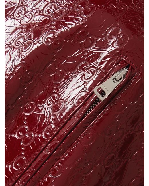 Gucci Debossed Patent-Leather Jacket in Red | Lyst