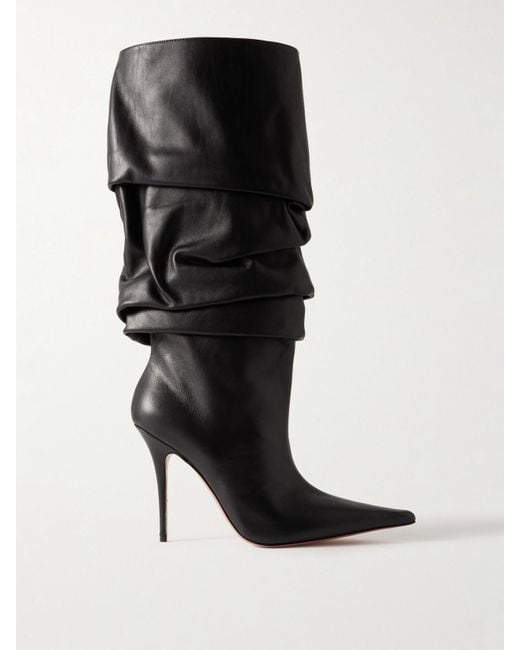 AMINA MUADDI Anok Gathered Leather Knee Boots in Black | Lyst