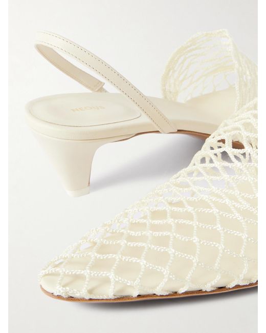 Neous Acantho Fishnet And Leather Slingback Pumps in Natural | Lyst