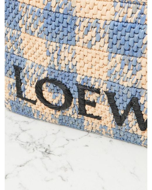 Loewe Paula's Ibiza Embroidered Checked Raffia Tote in Blue | Lyst
