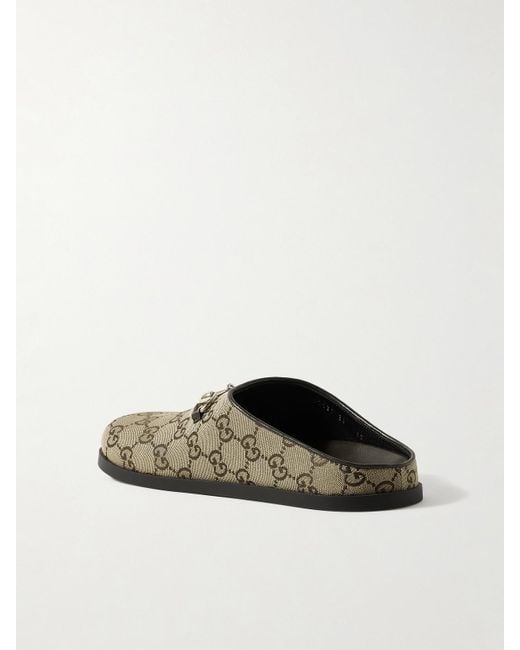 Gucci New Sol Horsebit-Detailed Leather-Trimmed Canvas-Jacquard ...