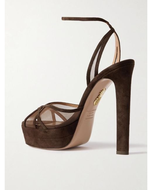 Aquazzura Shear Plateau 130 Suede-Trimmed Mesh Platform Sandals in ...