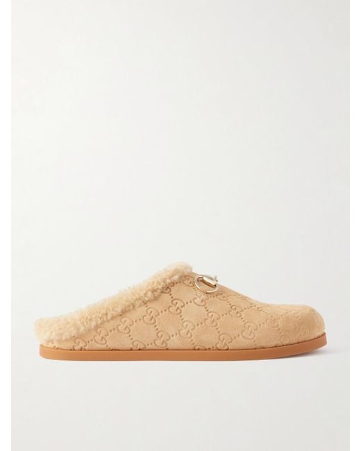 Gucci Mule With Horsebit, Suede in Natural | Lyst UK