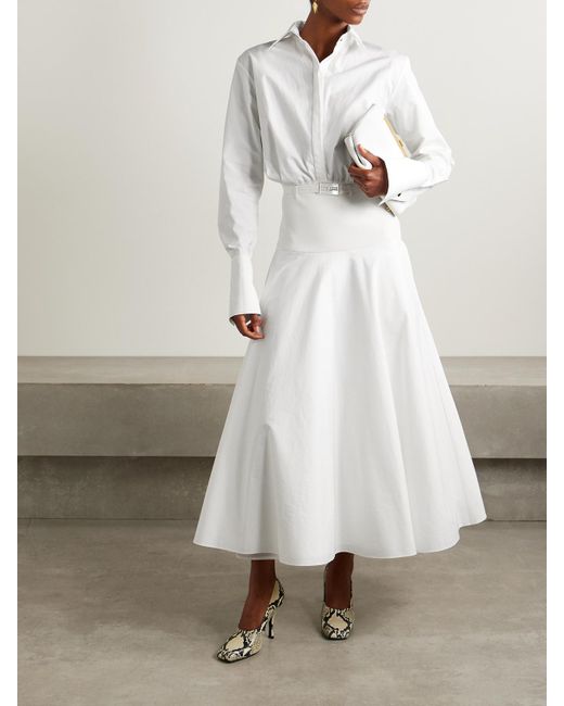 Brandon Maxwell The Judith Belted Stretch Knit-Trimmed Cotton-Poplin ...