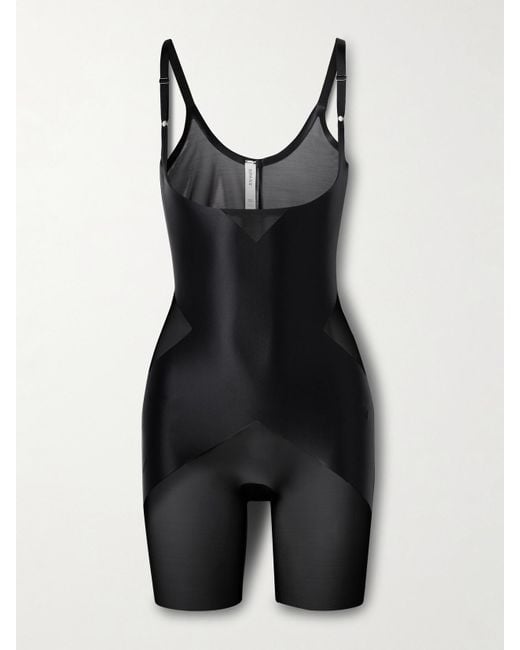 Spanx Shape Satin-X Open-Bust Mid-Thigh Bodysuit in Black | Lyst