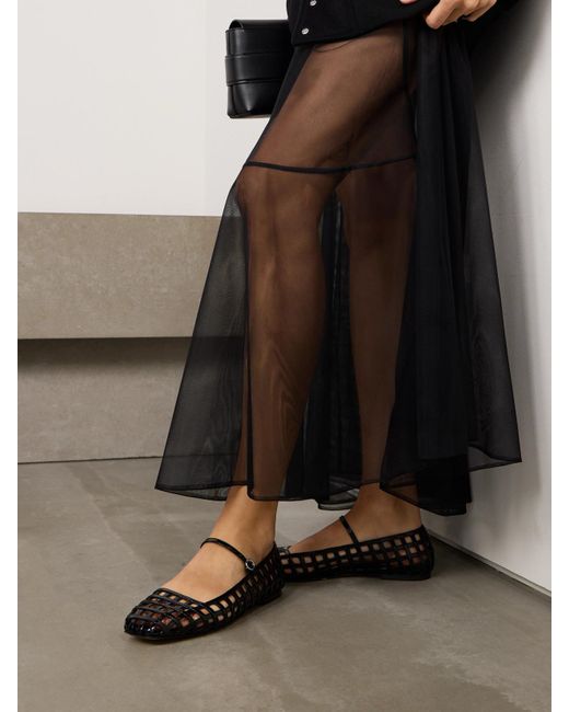Aeyde Uma Caged Cut-Out Patent-Leather Mary Jane Ballet Flats in White ...