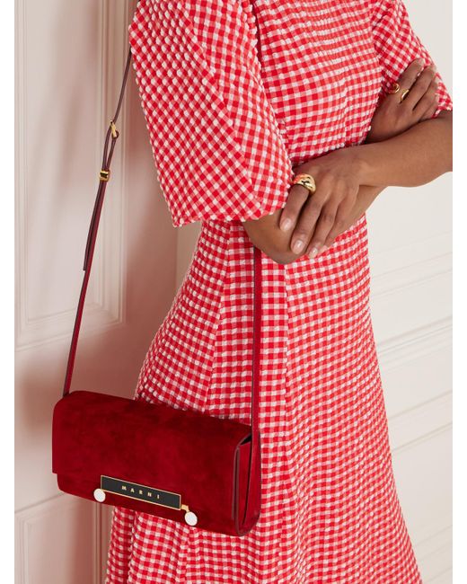 Marni Vhs E/W Embellished Suede Shoulder Bag in Red | Lyst