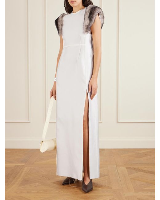 Jil Sander Paneled Shearling-Trimmed Satin-Twill Maxi Dress in White ...