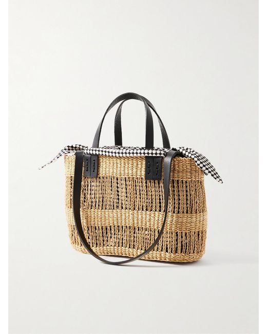 Muuñ Marcus Leather-Trimmed Woven Straw Tote in Metallic | Lyst