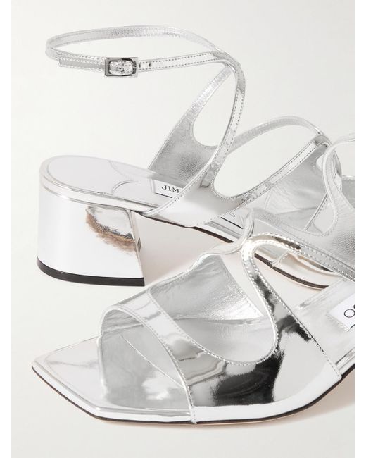 Jimmy Choo Azila 45 Metallic Leather Sandals in Natural | Lyst