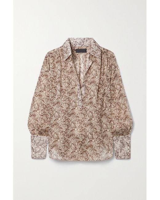 Nili Lotan Colleen Floral Print Silk Georgette Blouse In Brown Natural Lyst