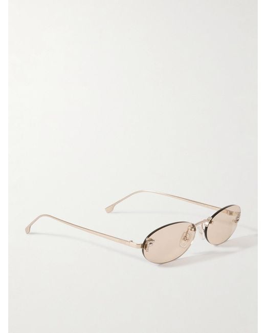 Fendi Rimless Oval-Frame Crystal-Embellished-Tone Sunglasses in Natural ...