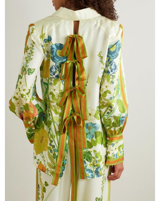 ALÉMAIS Constance Tie-Detailed Floral-Print Silk-Twill Shirt in Yellow ...