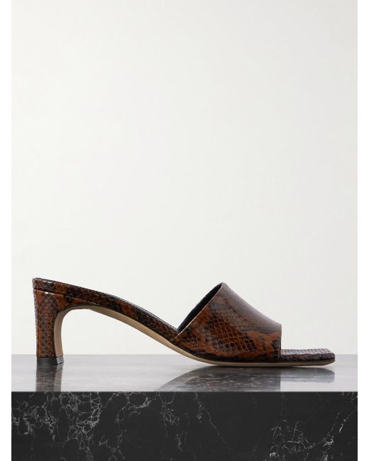 Aeyde Jeanie Snake-Effect Leather Mules in Brown | Lyst
