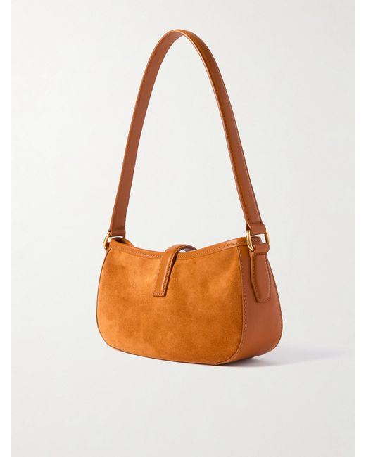 McQueen T-Bar Mini Leather-Trimmed Suede Shoulder Bag in Orange | Lyst
