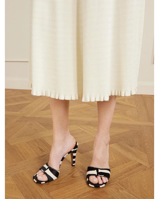 Ferragamo Tatiana Zebra-Print Calf-Hair Mules in Natural | Lyst UK