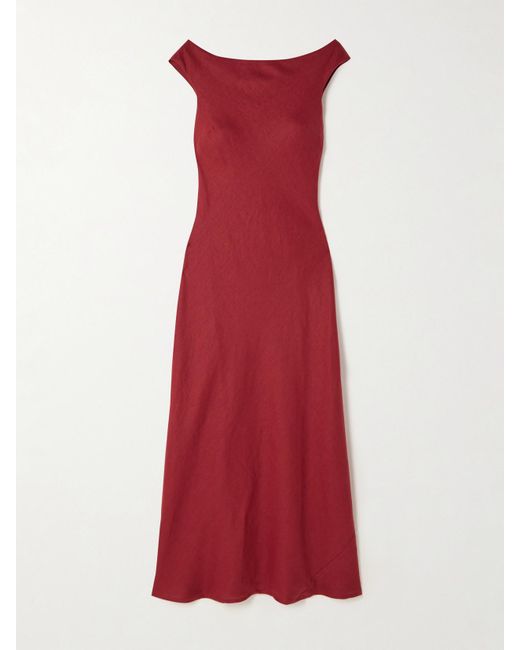 Faithfull the Brand Ilride Linen Midi Dress in Red | Lyst