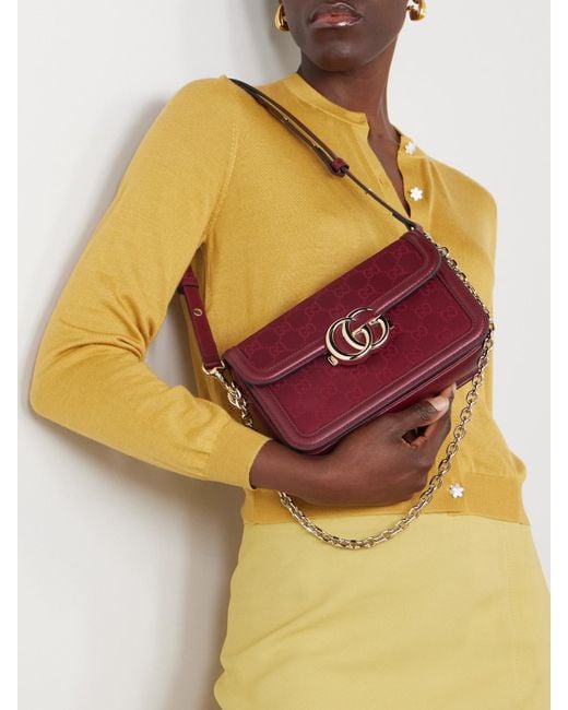 Gucci Go Small Leather-Trimmed Canvas-Jacquard Shoulder Bag in Purple ...