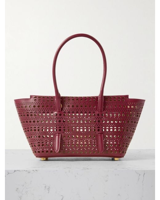 Alaïa New Mina 20 Laser-Cut Leather Tote in Red | Lyst