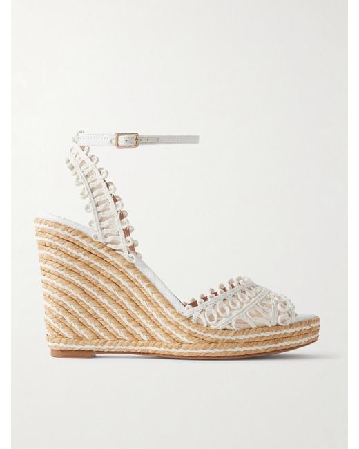 Aquazzura Kahlo Mesh-Trimmed Raffia Wedge Espadrilles in Natural | Lyst UK
