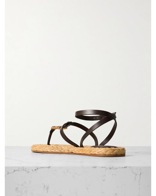 Givenchy 4G Liquid Embellished Raffia And Leather Sandals in Brown | Lyst