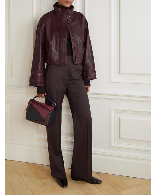 Veronica Beard Bateman Cropped Leather Jacket in Brown | Lyst UK