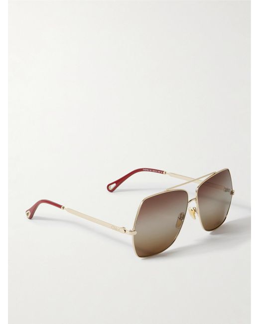 Chloé Oversized Aviator-Style-Tone Sunglasses in Natural | Lyst