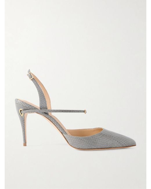 Jennifer Chamandi Vittorio 85 Elaphe Point-Toe Slingback Pumps in White ...