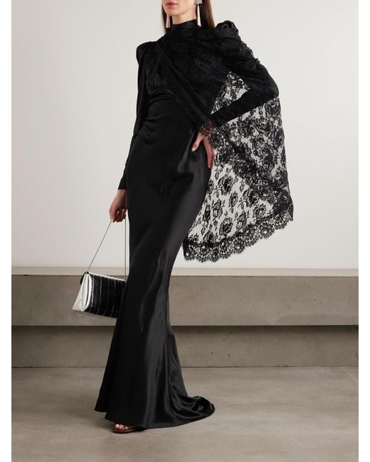 Alessandra Rich Cape-Effect Lace-Trimmed Silk-Satin Gown in Black | Lyst UK