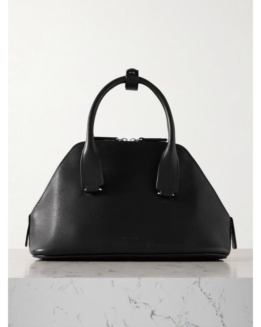 The Row Devon Mini Leather Tote in Black | Lyst