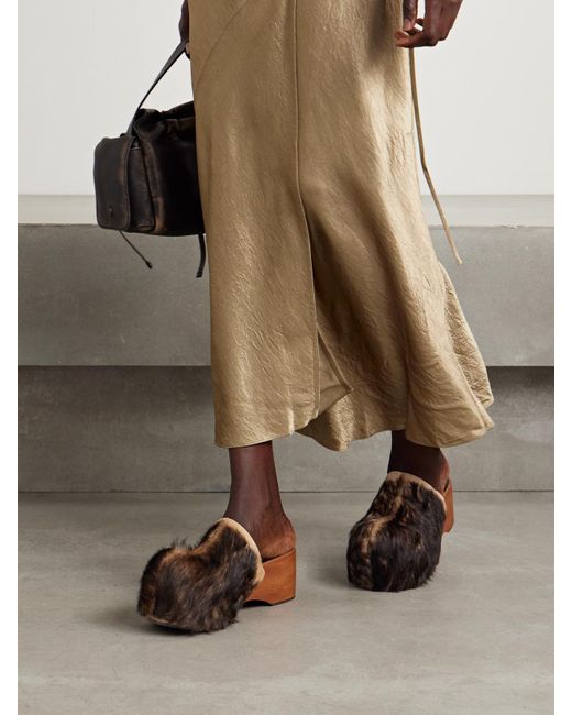 Acne Studios Calf Hair Platform Clogs in Brown | Lyst