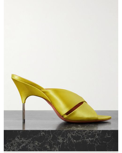 AMINA MUADDI Samantha 95 Satin Mules in Yellow | Lyst