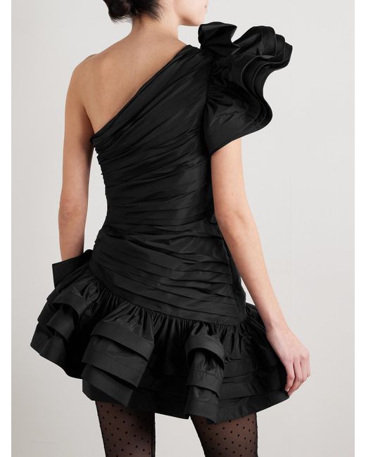 Alessandra Rich One-Shoulder Bow-Embellished Ruched Taffeta Mini Dress in Black | Lyst
