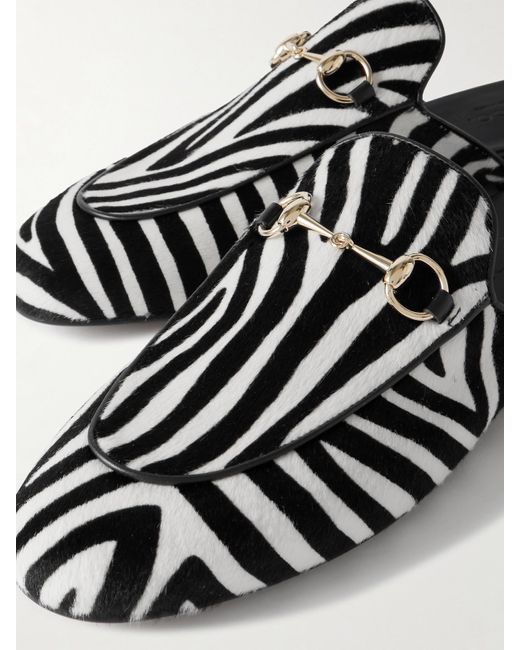 Gucci Princetown Horsebit-Detailed Leather-Trimmed Zebra-Print Calf ...