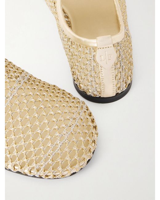 Loro Piana Floaty Leather-Trimmed Metallic Mesh Loafers in Natural | Lyst