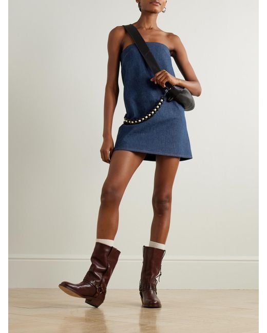 FRAME Strapless Denim Mini Dress in Blue | Lyst
