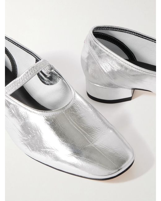 Aeyde Pippa Metallic Crinkled-Leather Mary Jane Pumps in White | Lyst