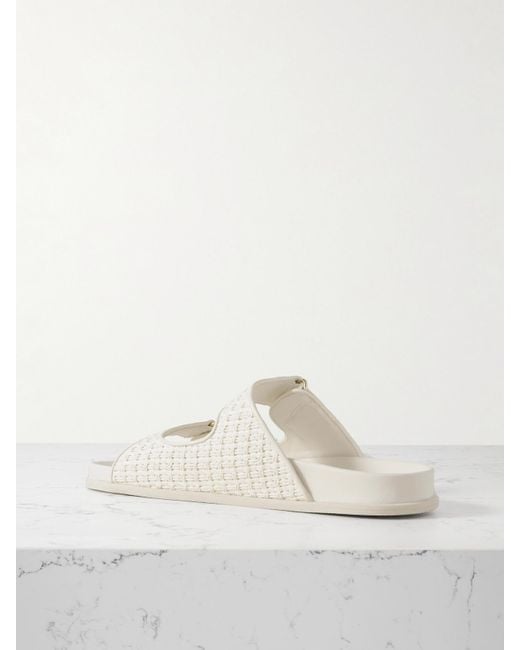 Jimmy Choo Fayence Faux Pearl-Embellished Raffia Slides in Natural | Lyst