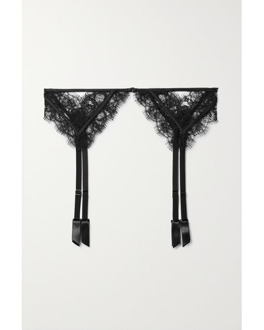 Kiki De Montparnasse Satin Trimmed Silk Blend Leavers Lace Suspender