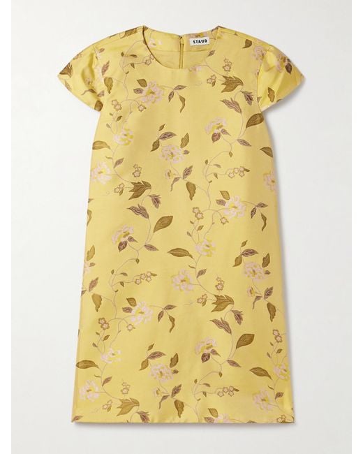 STAUD Mia Floral-Brocade Mini Dress in Yellow | Lyst UK