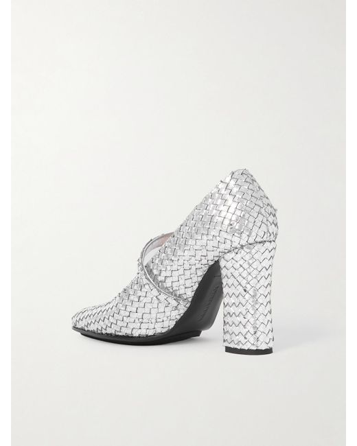 Bottega Veneta Intrecciato Metallic Leather Pumps in White | Lyst