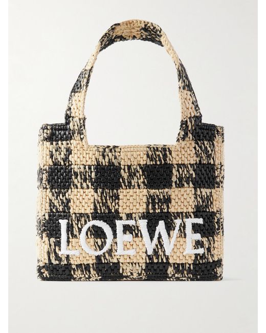 Loewe Paula's Ibiza Mini Leather-Trimmed Embroidered Gingham Raffia ...