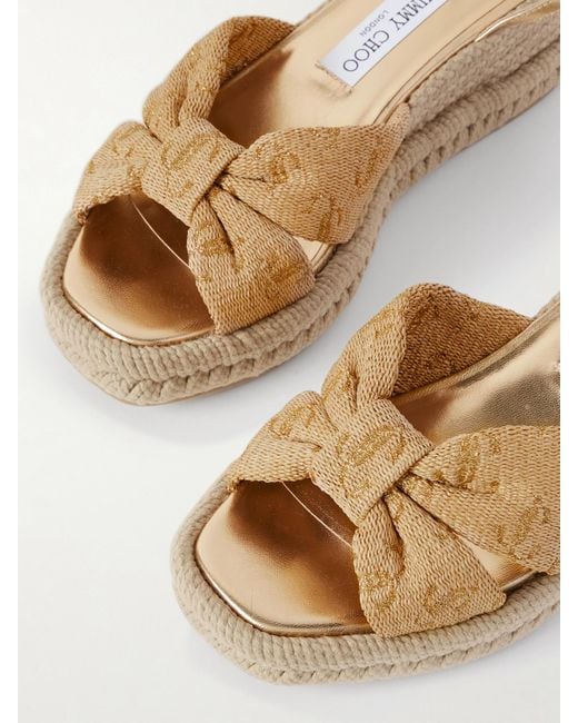 Jimmy Choo Aella 60 Raffia-Jacquard And Leather Wedge Sandals in ...