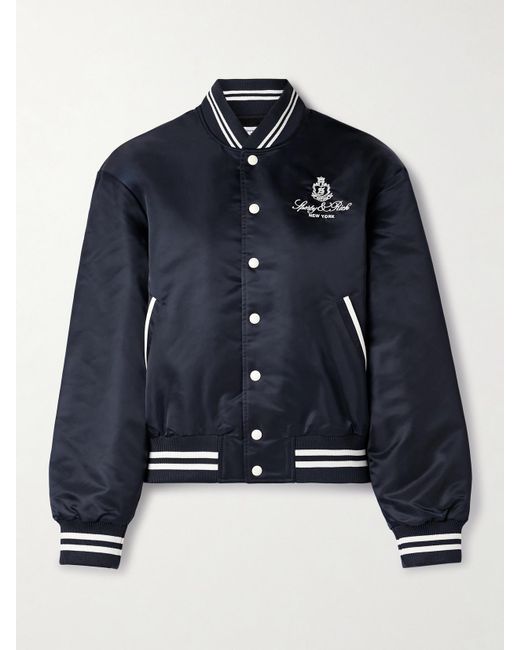 Sporty & Rich Vendome Embroidered Striped Shell Bomber Jacket in Blue ...
